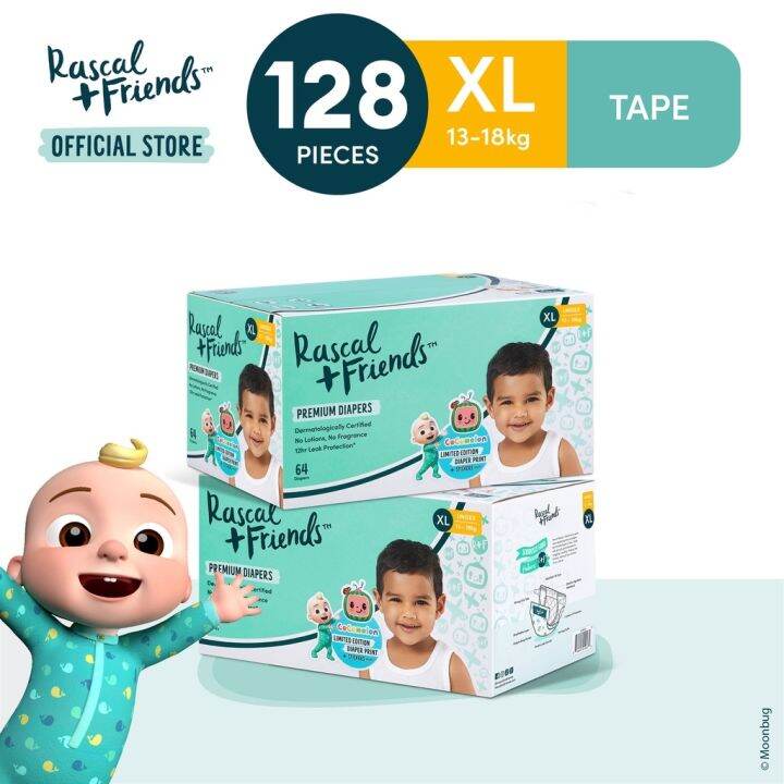Rascal Friends Cocomelon Xl Tape Diaper Box Of 2 128 Pads | Lazada PH