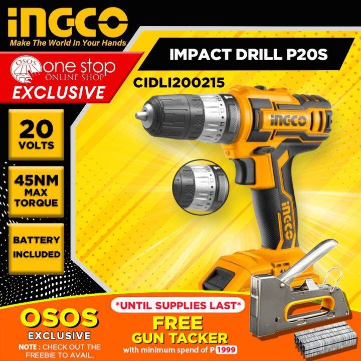 Ingco CIDLI200215 20V Lithium-Ion CORDLESS P20S HAMMER FUNCTION •OSOS ...