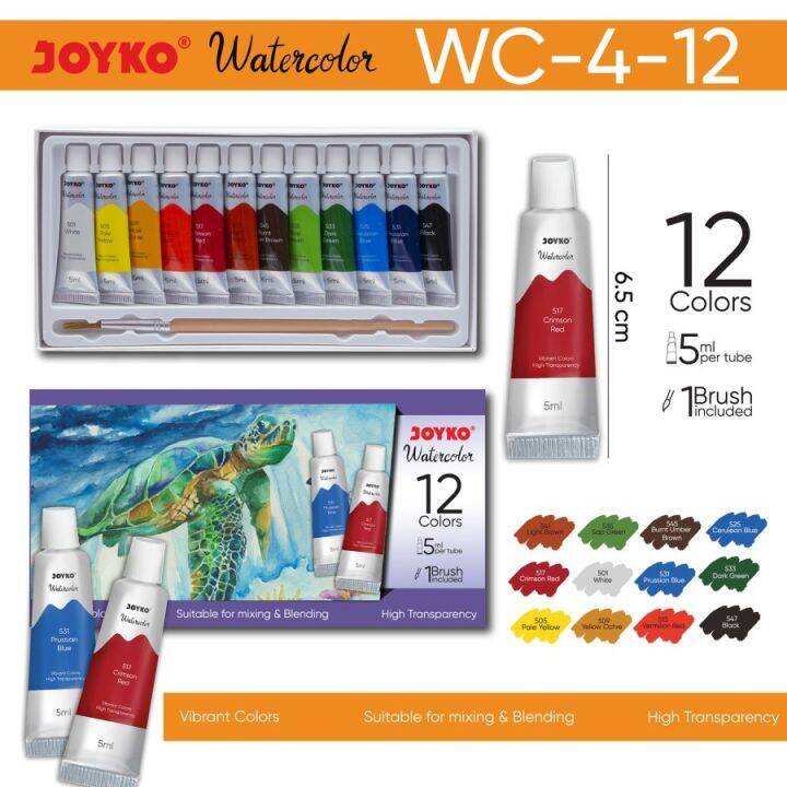 Cat Air Joyko WC-4-12 Watercolor Set 12 Warna | Lazada Indonesia