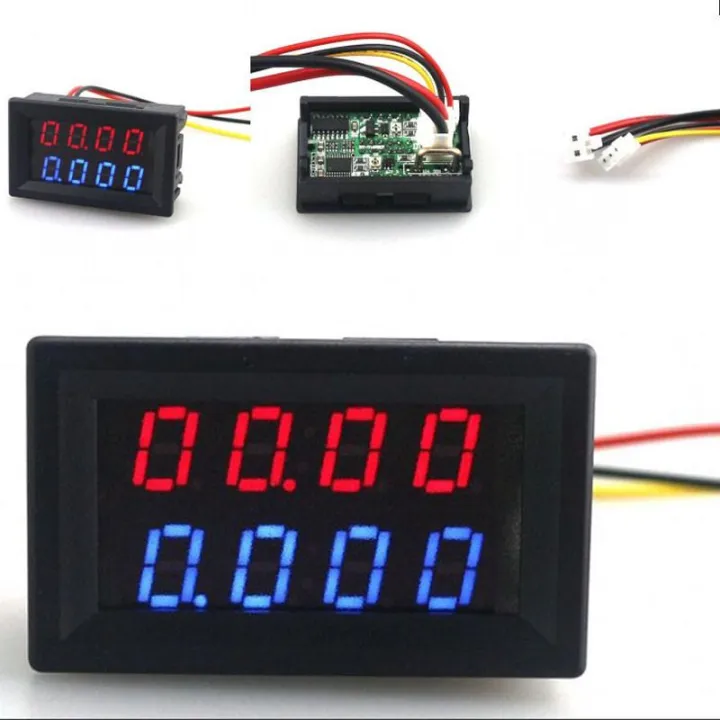 Red Blue Dual Digital LED AMP Display DC Voltmeter Ammeter 4 Bit 5 Wires DC 200V 10A Voltage ...