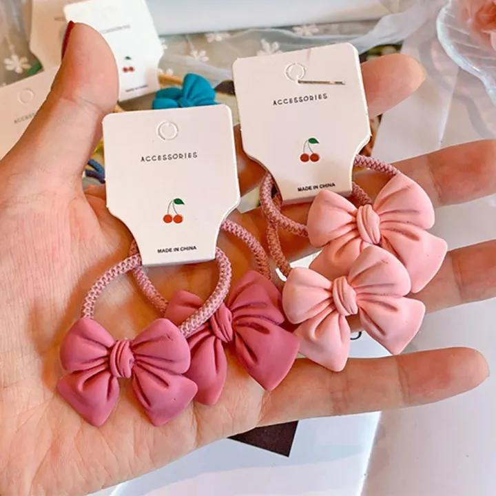 HJDJ สายรัดผมสีลูกอมยืดหยุ่นสำหรับเด็กผู้หญิงน่ารักโบว์ผูกผมยางรัดที่ ...