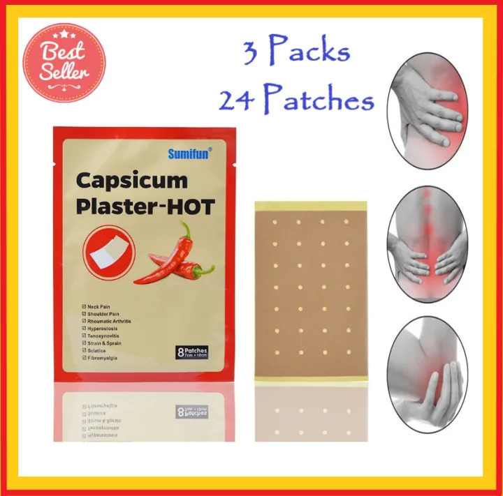 (3 Packs)24 Patches Big Capsicum Plaster Hot Chili Pain Relief Chinese ...