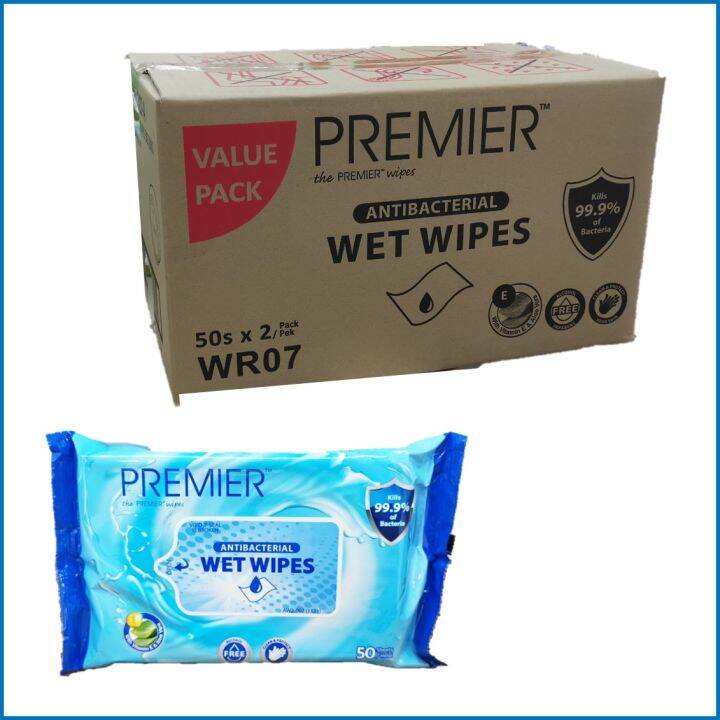 Premier Antibacterial Wet Wipes (50's x 24 pkts = 1 Carton) Wet Tissue ...