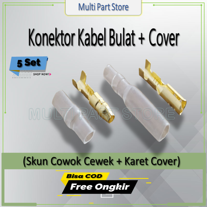 Skun Soket Konektor Kabel Bulat Cowok Cewek + Karet Cover 5 Pasang ...