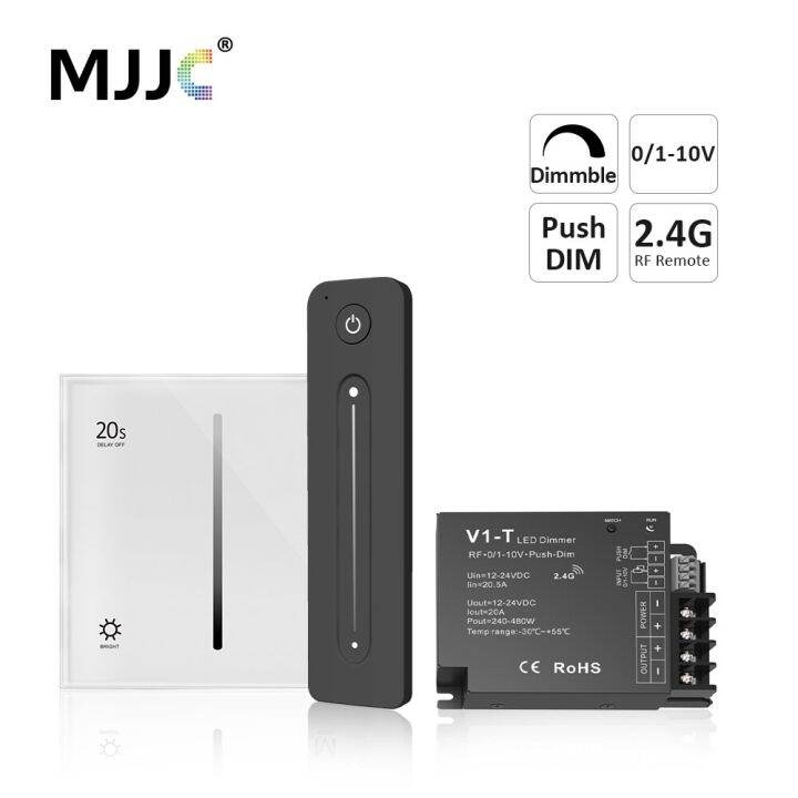 LED Dimmer 0/1-10V 12V 24V DC Push Dim 3 in 1 RF 2.4G Remote Touch Glass Panel Dimmer for Single ...