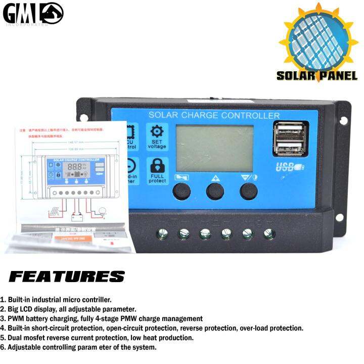 10A Solar Charger Controller Solar Panel Battery Intelligent Regulator with USB Port Display 12V ...