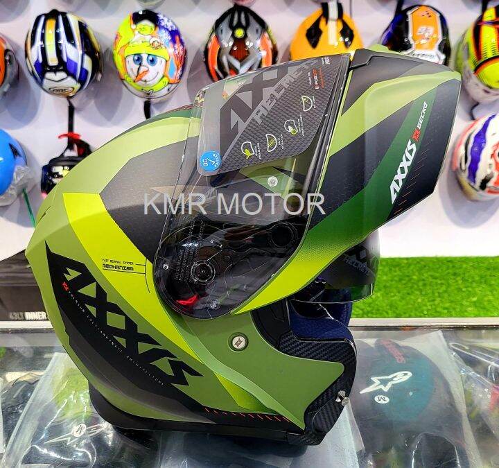 AXXIS GECKO FLIP UP HELMET SV SHIELD GRAPHIC GRAY BLUE MATT GREEN | Lazada