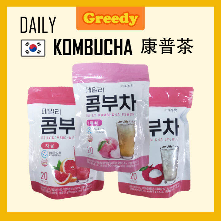 Korea Daily Kombucha 韩国昆布茶 健康 红茶菌 Healthy 20 Sticks Yogurt Black Tea ...