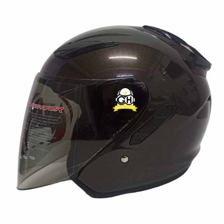 NHK R1 SOLID SINGLE VISOR GUNMETAL HELM OPEN FACE VISOR LIGHT SMOKE ...