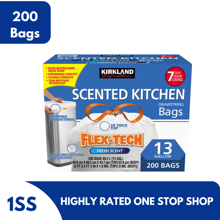 Kirkland Signature Scented Kitchen Bags, Fresh Scent, 13Gallon x 200 ...