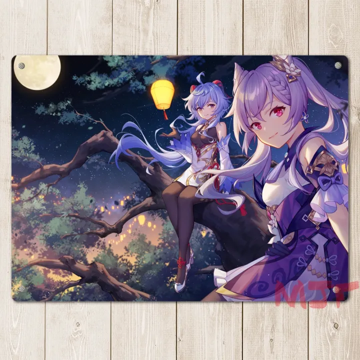 Ganyu Keqing Genshin Impact โปสเตอร์ป้ายโลหะโปสเตอร์โลหะ Wall Art Decor ...