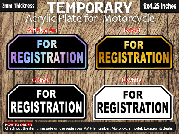 For Registration Temporary Motorcycle Plate (Acrylic 3MM Thickness 9x4 ...