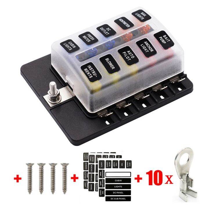Universal Car 10 Ways Blade Fuse Terminal Block 12V 24V Fuse Holder Box ...