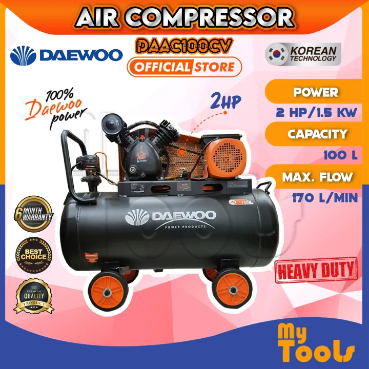 Mytools DAEWOO Air Compressor 100L 2HP DAAC100CV Electric Motor 8bar ...