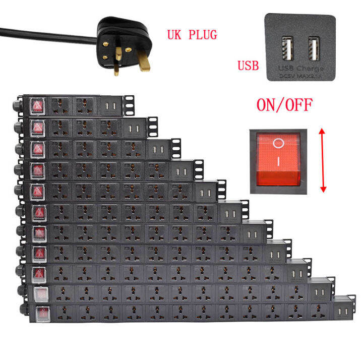 PDU Power Distribution Unit 2-17 Ways Power strip Network Cabinet Rack Universal Outlet Dual ...