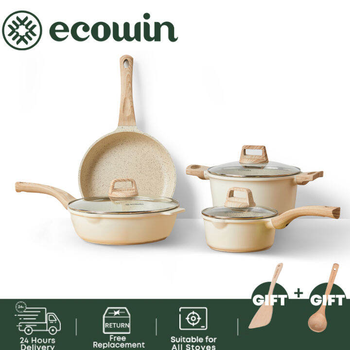Ecowin ชุดเครื่องครัว 3/4 ชิ้น - ชุดกระทะไม่ติดกระทะ กระทะลึก กระทะ กระทะซอส กระทะทอด หม้อซุป ...