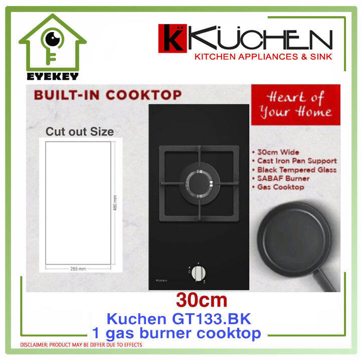 KUCHEN GT133 GLASS BUILT IN 1 GAS SABAF MADE IN ITALY BURNER COOKTOP ...