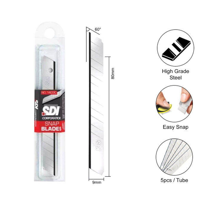SDI 1403C 9mm Snap Blades / Cutter Pen Knife Refill / Replacement Blade / Mata Pisau for SDI ...
