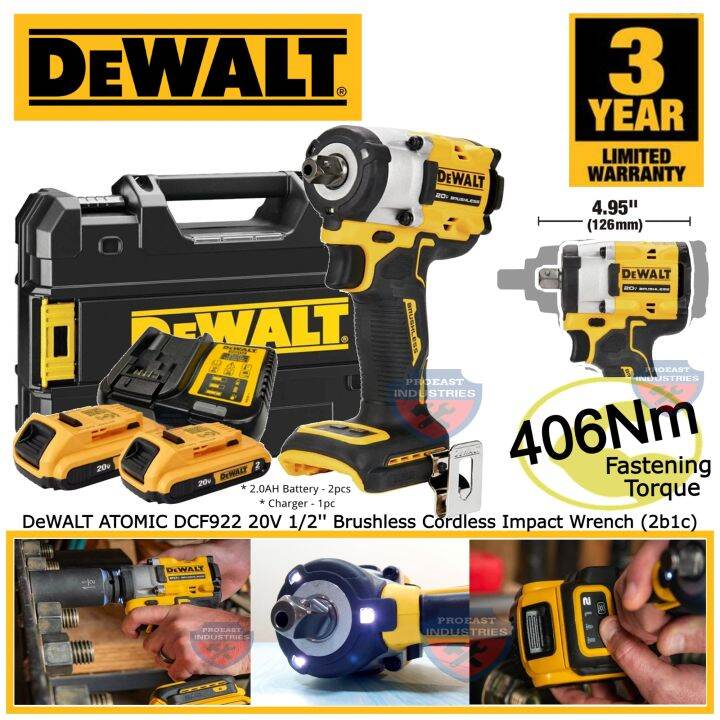 Dewalt DCF922 D2-B1 1/2” 20V Max Brushless Cordless Impact Wrench ...