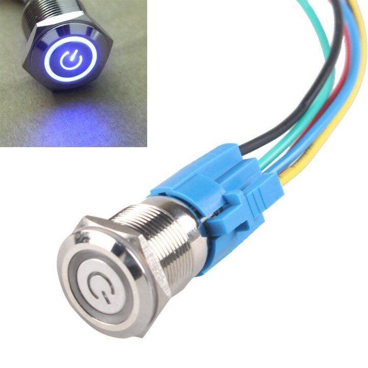 16mm 12V-24V 5A Blue LED Light Metal Push Button Toggle Push Button ...