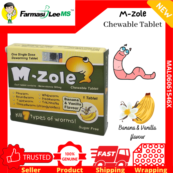 M-Zole Suspension 10ml (Exp 04/2026)/ 1s Tablets (Exp 04/2026) Ubat ...