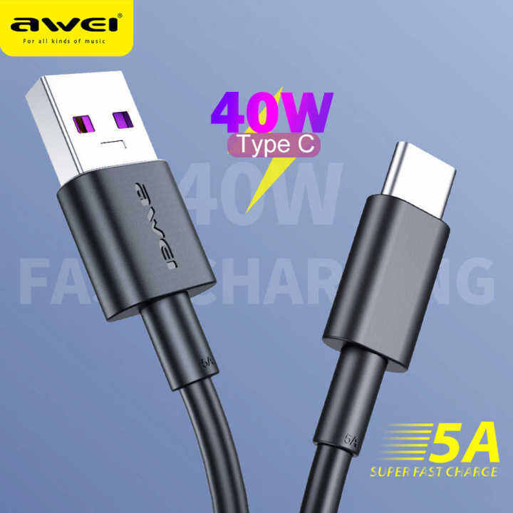 Awei CL-77M 1 Meter Smart Fast 5A 40W USB to Type C / USB to Micro ...