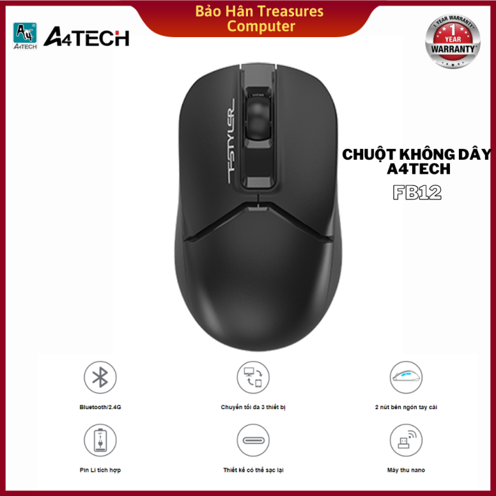 Chuột không dây 2.4Ghz & Bluetooth A4TECH FB12 đã kèm pin - Hàng Chính ...