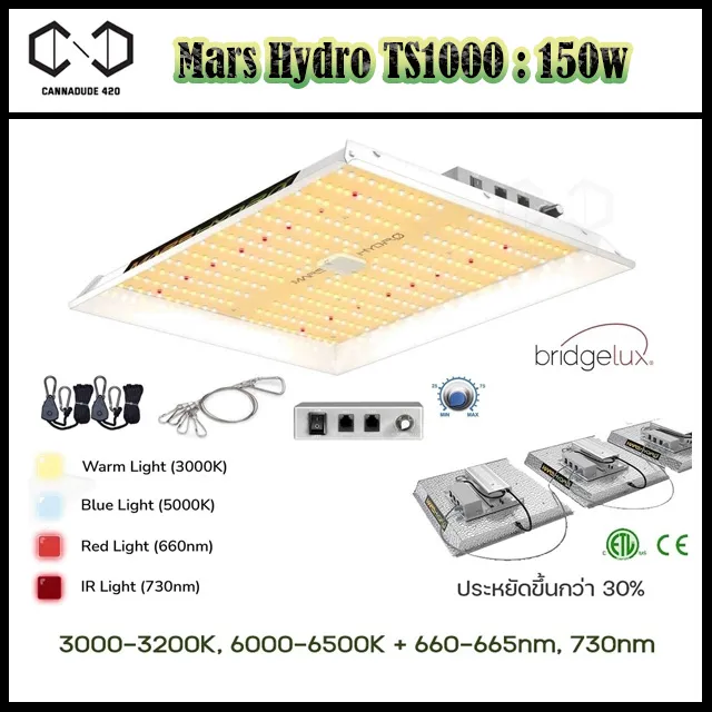 Mars Hydro ไฟปลูกต้นไม้ LED Marshydro Mars TS1000 LED Full Spectrum Hydroponic LED Grow Light ...