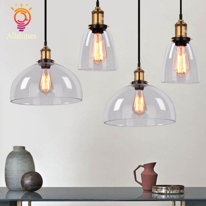 Pendant Light Retro Industrial Glass Transparent lampshade Drop Ceiling ...