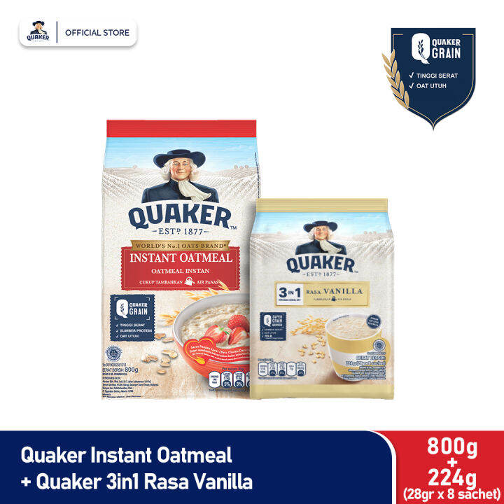 Quaker Instant Oatmeal 800g + Quaker 3in1 Vanilla 224g | Lazada Indonesia