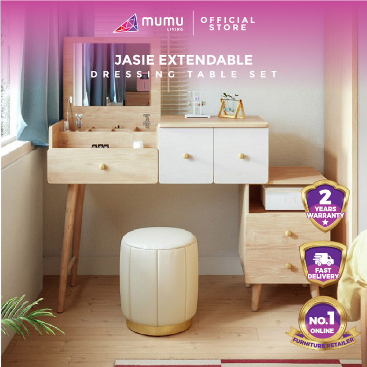 [MUMU Living] Jasie Extendable Dressing Table Set | Lazada
