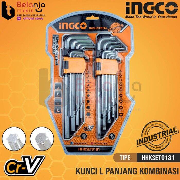 Ingco Long Hex and Torx Key Set 18 Pcs Kunci L Kombinasi HHKSET0181 ...