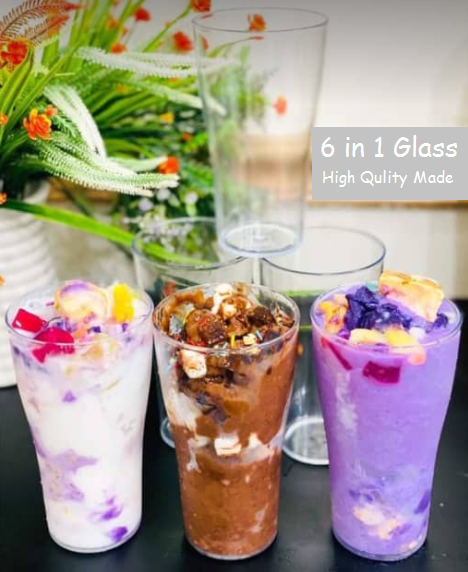 6 in 1 Big Size Clear Acrylic Thick Plastic Water Drinking Glass Baso ...