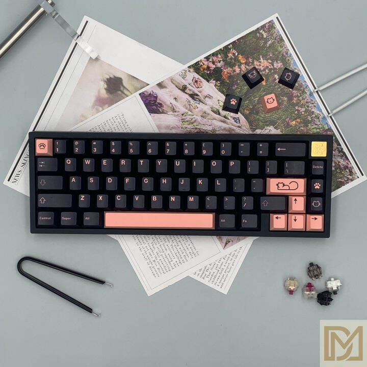 GMK Pono Keycap PBT Dye Sub Cherry Pink Black Mono Cat Keycaps 136pcs ...