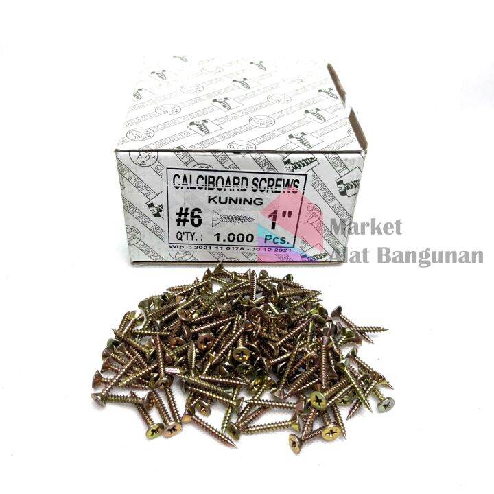 (1 Pak = 1000 Pcs) Skrup GRC Kuning 6X1 / Sekrup Calsiboard 6 mm x 1 ...