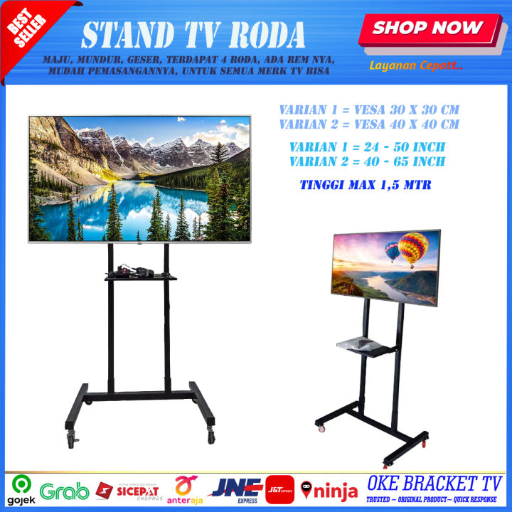 standing bracket tv roda dorong 65 60 55 50 49 43 32 inch | Lazada ...