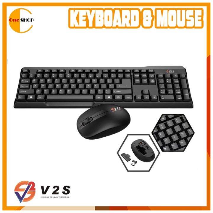 V2S KM-500 Wireless USB Keyboard Mouse Combo 2.4GHz Ultra-Thin Keyboard ...