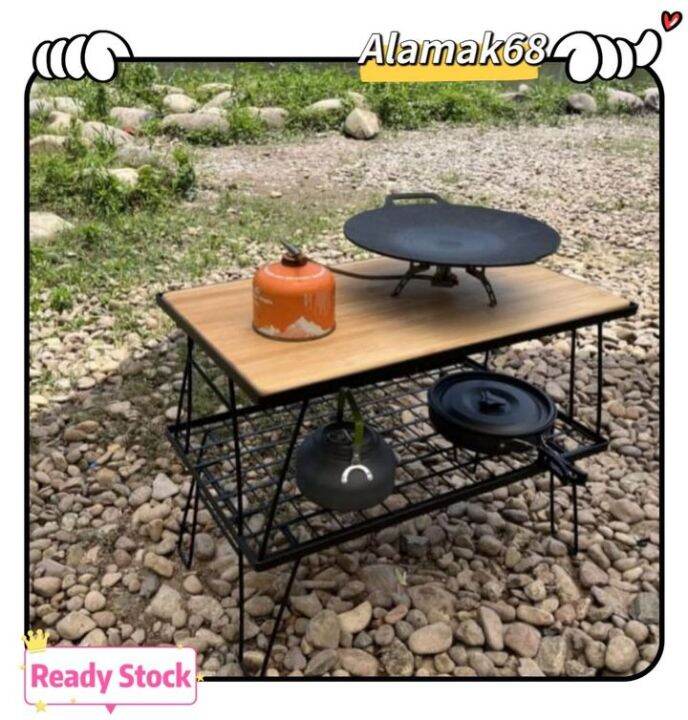 4 IN 1 SET Foldable Portable Iron Steel table Mesh Camping BBQ Rack ...