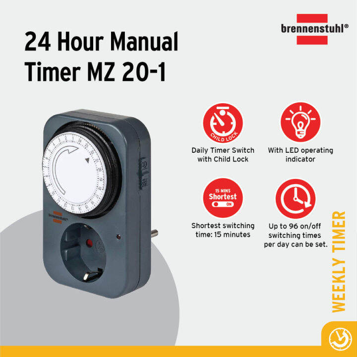 Brennenstuhl 24 Hour Mechanical Analog Timer MZ 20-1 / Stop Kontak / Colokan Listrik Timer ...