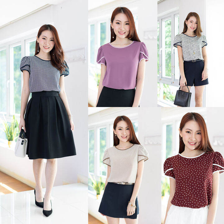 Narinari : MT2302 เสื้อทำงานแต่งแขนซ้อน | Lazada.co.th