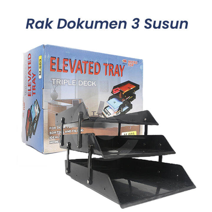 RAK DOKUMEN 3 SUSUN // Elevated Tray Triple Deck Paper Tray - Black ...