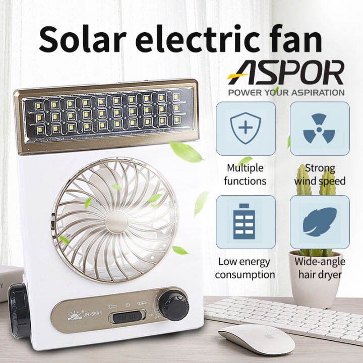 ASPOR Portable Rechargeable Solar Emergency Fan LED Rechargeable ...