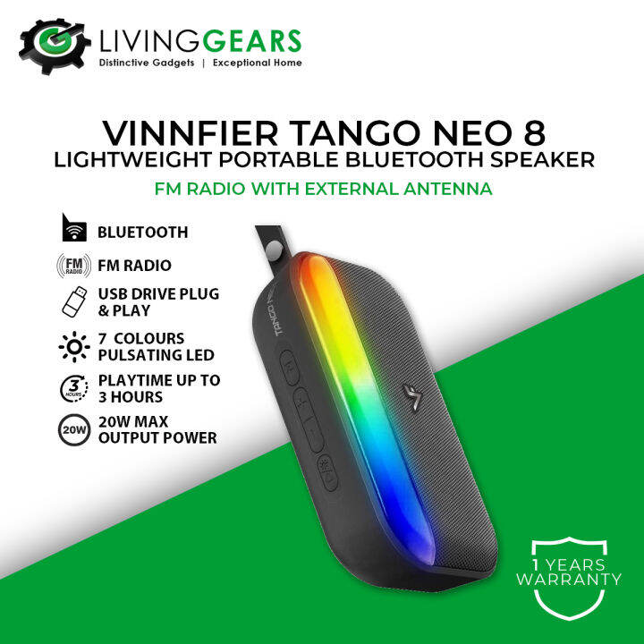 Vinnfier Tango Neo 8 Bluetooth Portable Speaker LED Light USB drive FM ...