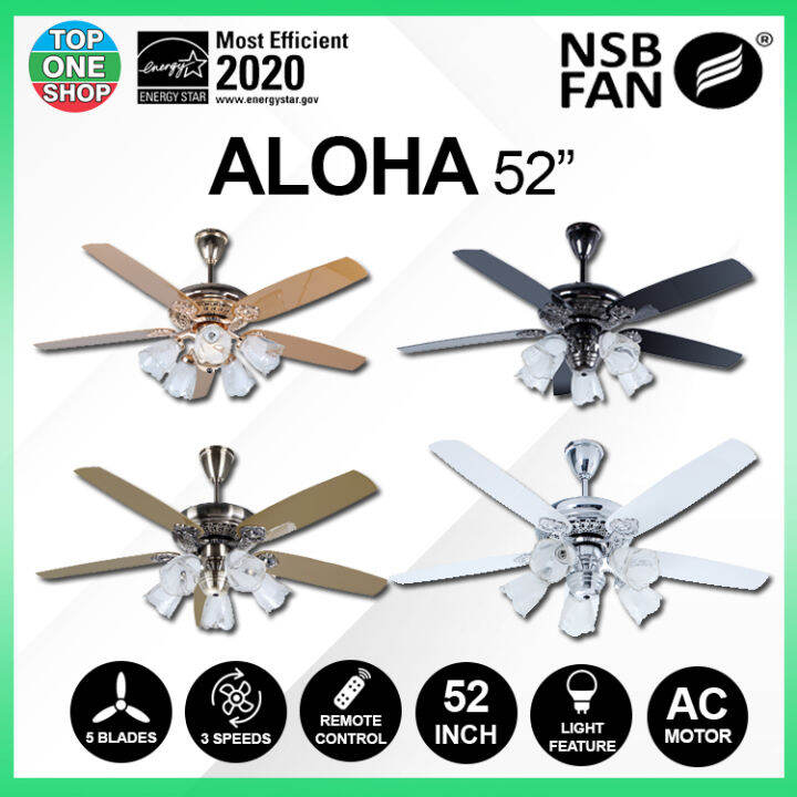 NSB ALOHA 52 Inches 5 BLADE CEILING FAN WITH LIGHT KIT REMOTE CONTROL ...