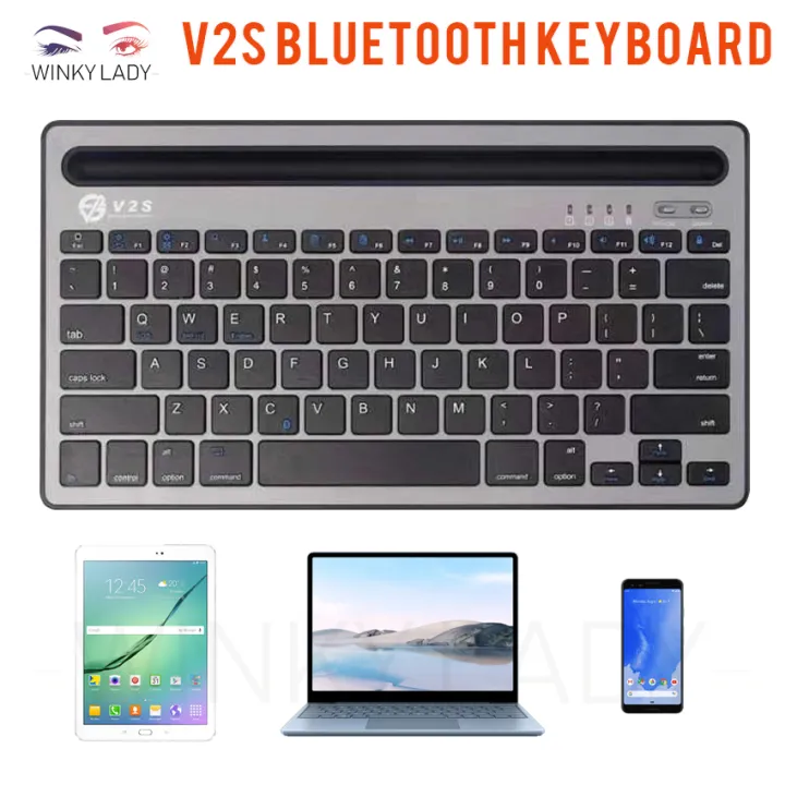 V2S BK-2000 Universal Wireless Keyboard Tablet Rechargeable Bluetooth ...