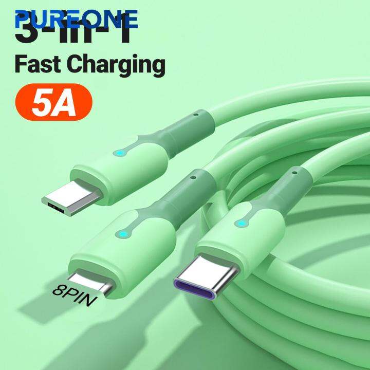 Pureone สายชาร์จ,สายชาร์จโทรศัพท์มือถือ3-In-1ชาร์จเร็ว5A Type-C/Micro ...
