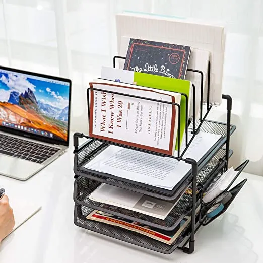 Vusign All-In-One Wire Mesh Desk Organizer / Rak Kertas Tray Besi 3 ...