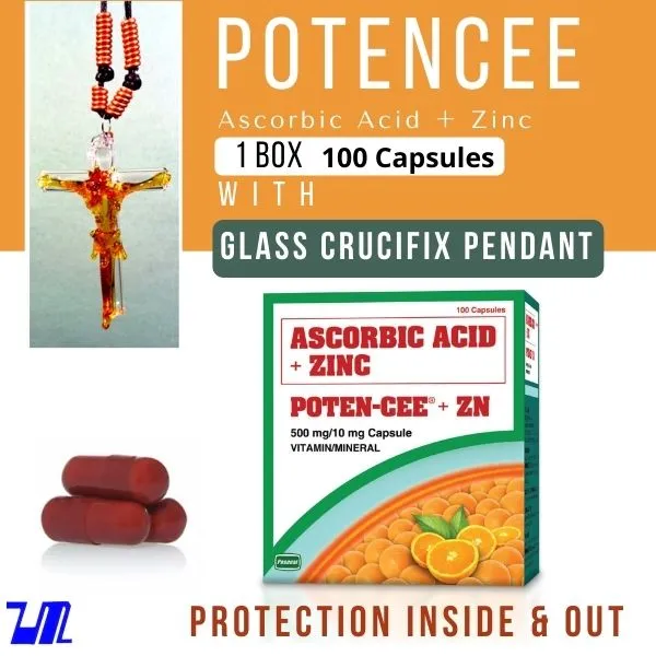 Poten Cee with Zinc 500mg/10mg (100 Capsules Box) + Crucifix Pendant ...