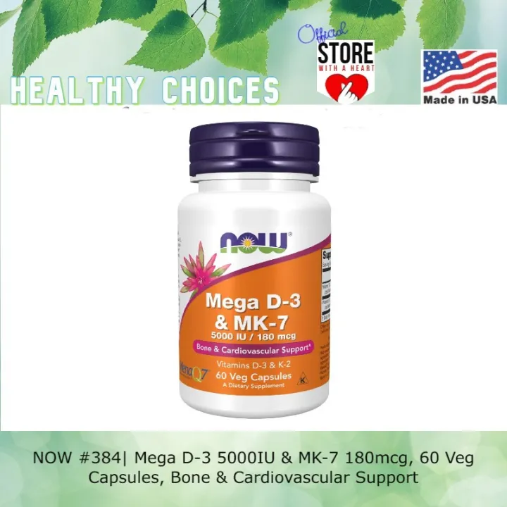 NOW #384 | EXPIRY: 7/2023 | Mega D3 5000IU & MK-7 180mcg, 60 Veg ...