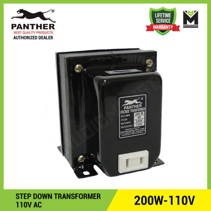 Panther 200W-110V Step-down Transformer 200 Watts Input 220VAC Output 110VAC Single Phase Auto ...